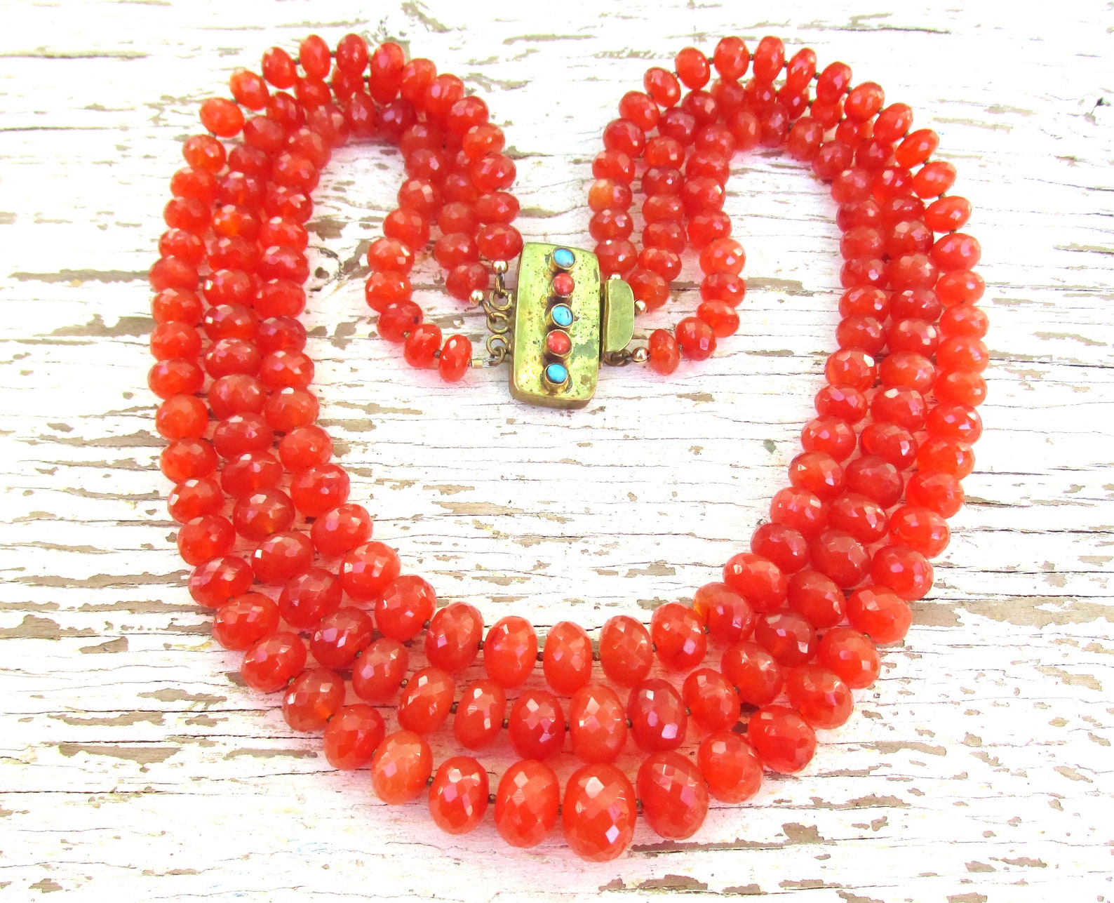 Faceted Carnelian Necklace with 3 Strands of Natural Graduated | Etsy Faceted Carnelian Necklace with 3 Strands of Natural Graduated | Etsy