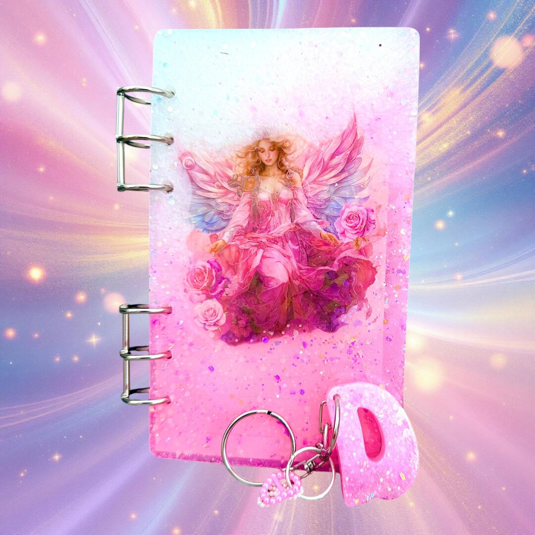 Handmade Pink Angel Glitter Notebook and Initial Keychain Set - Etsy