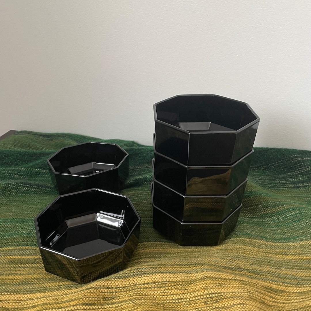 Vintage Bowls Black Octagon Glass 4.5" Snack Bowls Arocoroc Made in ...