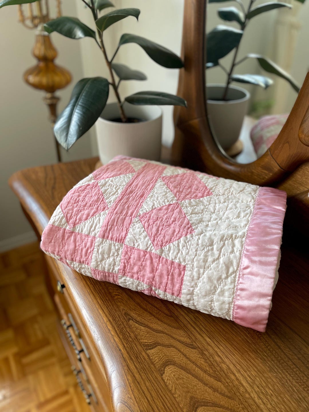 Antique/vintage Quilt Garden of Eden Hand-stitched Pink and White From ...