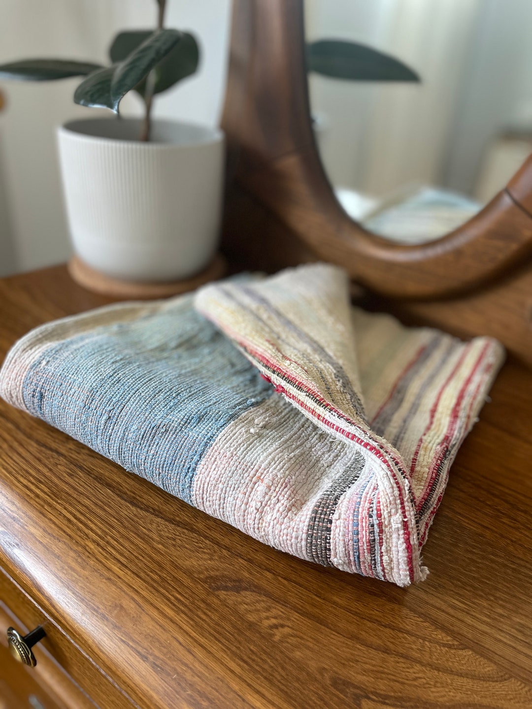 Antique Pastel Rag Rug Catalogne Pink, Blue Purple Small Runner or ...