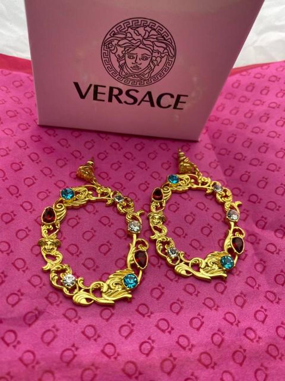 Versace Gold Multicolor Stone Drop Earrings Luxury Designer Jewelry ...