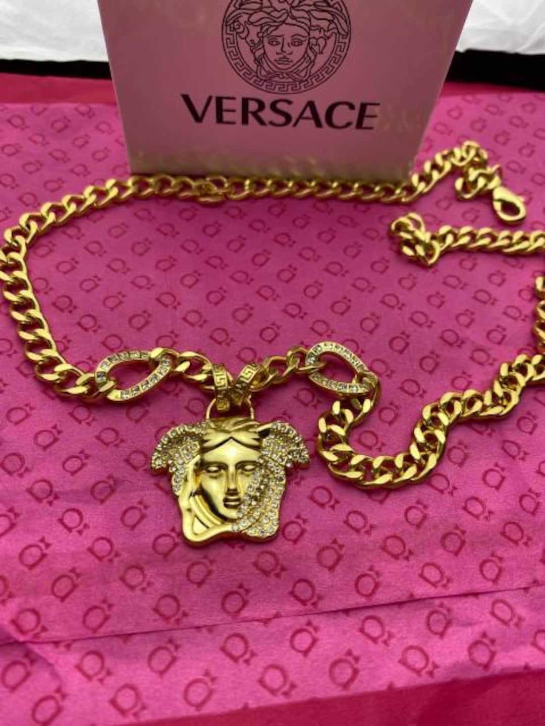 Versace Gold Curb Chain Necklace With Medusa Head Pendant Luxury ...