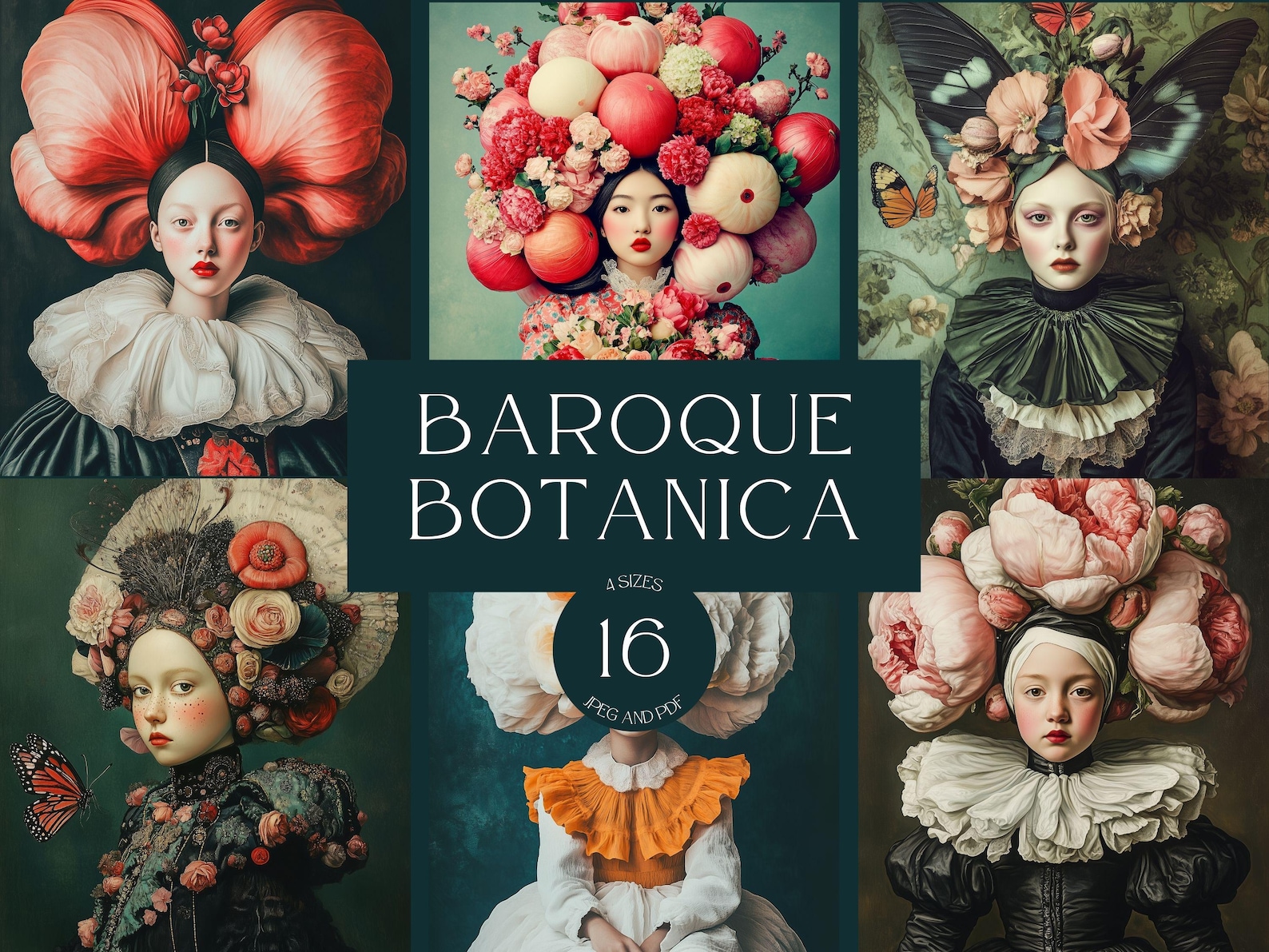 Baroque Floral Portraits | Vintage Botanical | Fantasy Printable ...