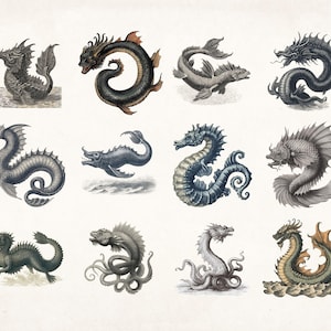 Vintage Sea Monster Clipart | Mythical Nautical PNG (digital Download ...