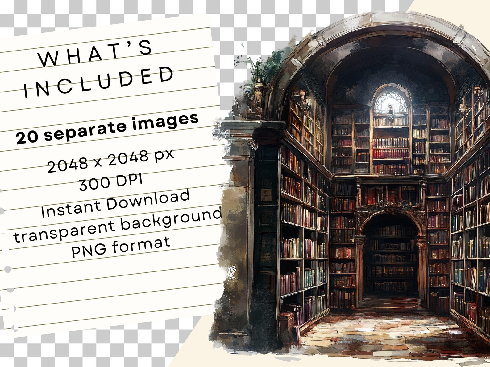 Secret Library Clipart Set, Vintage Bookstore Illustrations, Dark ...