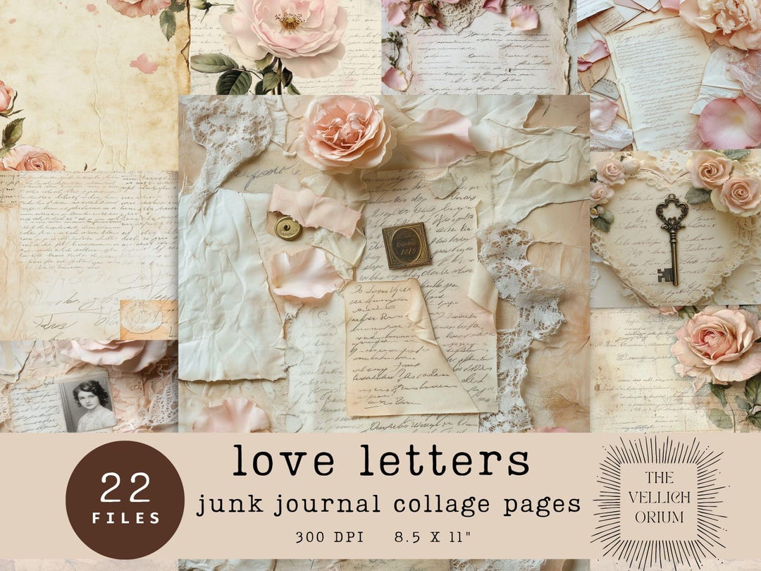 Love Letters Junk Journal Pages | Digital Papers With Roses & Vintage ...