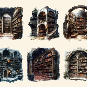 Secret Library Clipart Set, Vintage Bookstore Illustrations, Dark ...