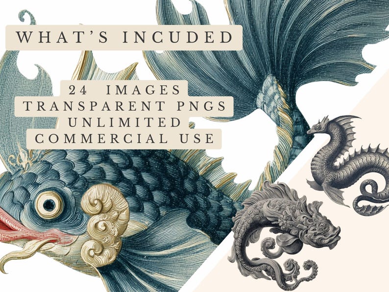 Vintage Sea Monster Clipart | Mythical Nautical PNG (digital Download ...