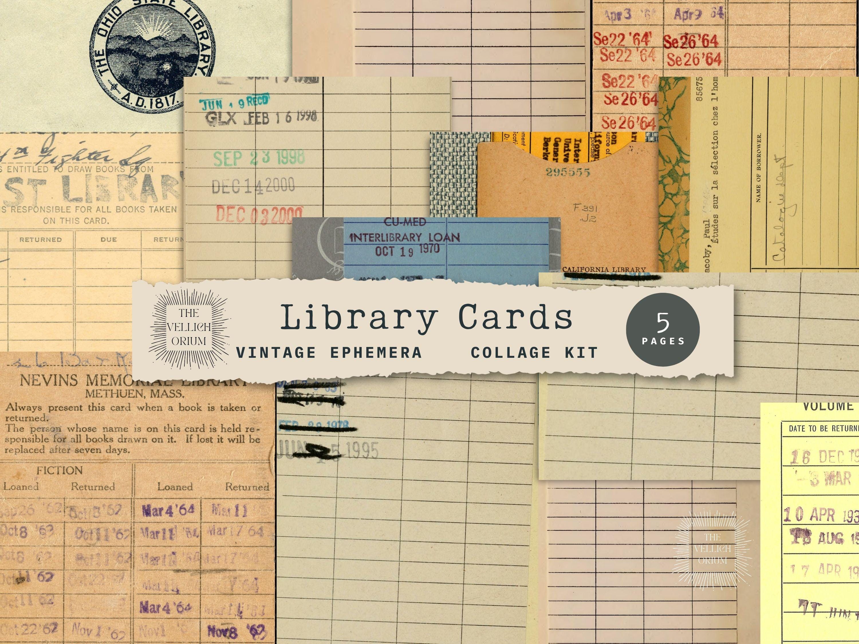 Vintage Library Cards, Antique Ephemera Pack, Bookish Junk Journal Kit ...