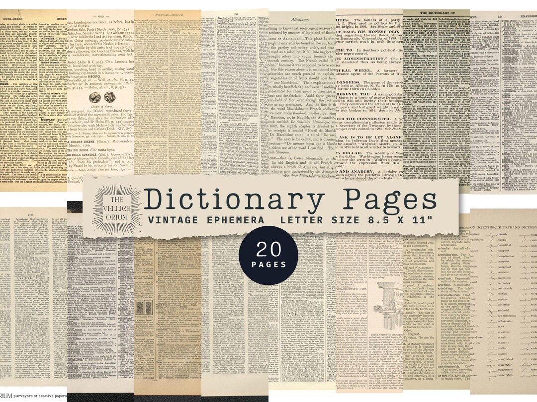 Vintage Dictionary Pages Digital Download, Aged Paper Ephemera, Junk ...