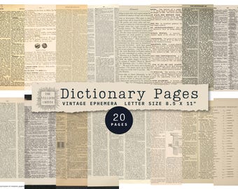 Vintage French Dictionary Pages | 22 Pc | Digital Junk Journal Ephemera ...