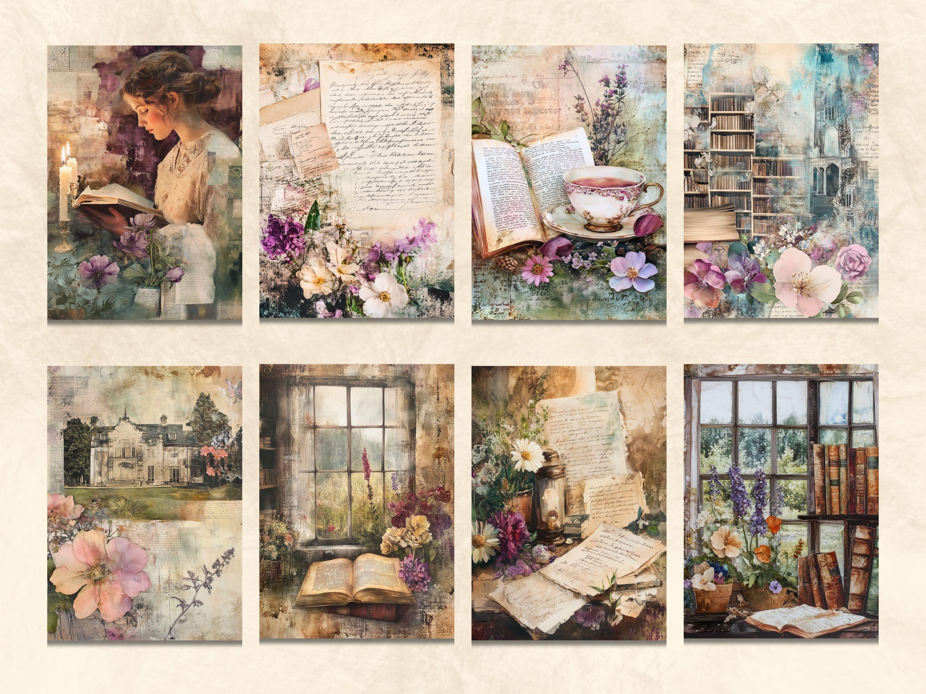 Shabby Chic Book Lover Digital Papers, Cottagecore Scrapbooking ...