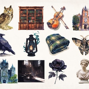 Dark Academia Clipart Bundle – Vintage Aesthetic Graphics, Transparent ...