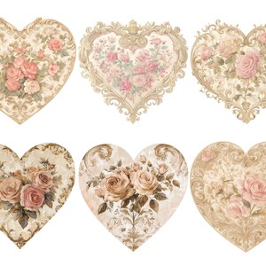 Shabby Chic Heart Clipart | Romantic Floral Heart Graphics | Vintage ...