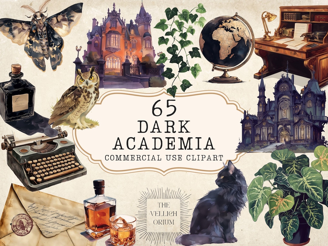 Dark Academia Clipart Bundle – Vintage Aesthetic Graphics, Transparent ...