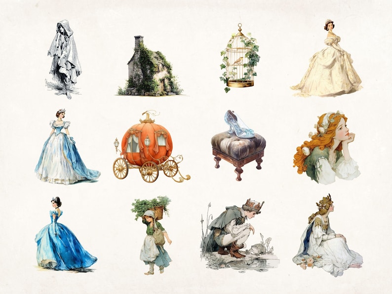 Vintage Fairy Tale Clipart | Storybook PNG Illustrations (50 Files) - Etsy