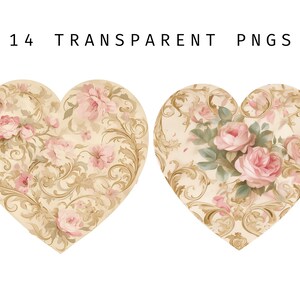 Shabby Chic Heart Clipart | Romantic Floral Heart Graphics | Vintage ...