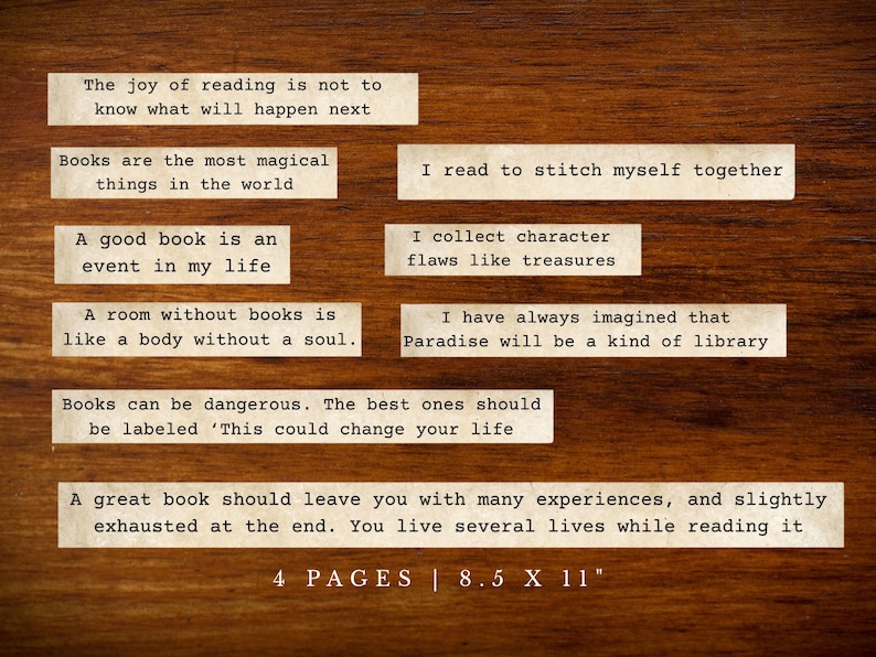 Vintage Book Quotes Printable | Bookish Junk Journal Ephemera | Reading ...