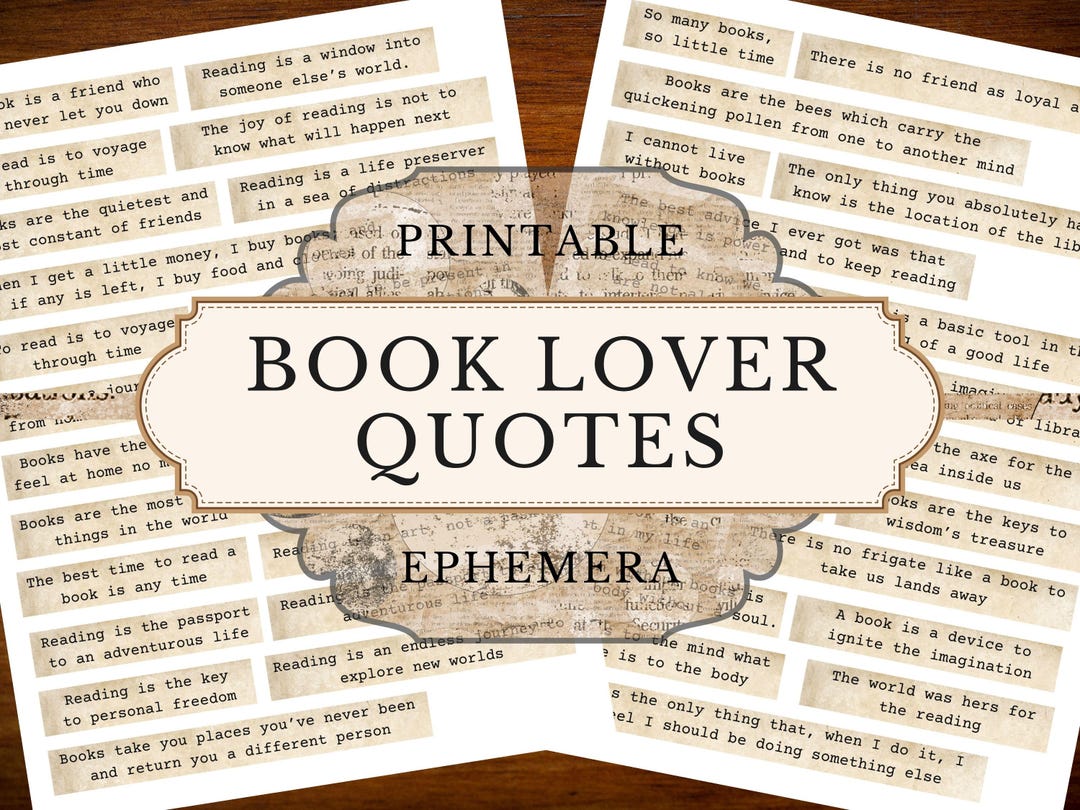 Vintage Book Quotes Printable | Bookish Junk Journal Ephemera | Reading ...