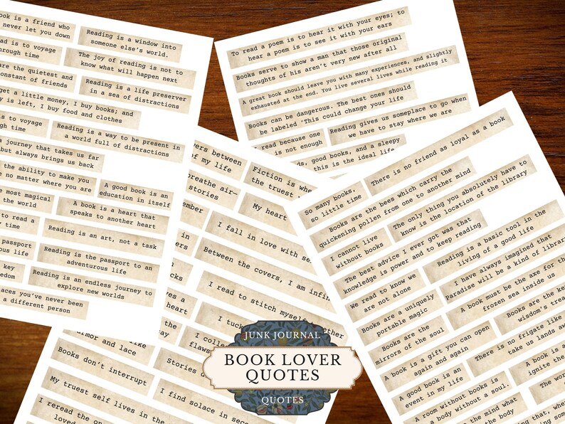 Vintage Book Quotes Printable | Bookish Junk Journal Ephemera | Reading ...