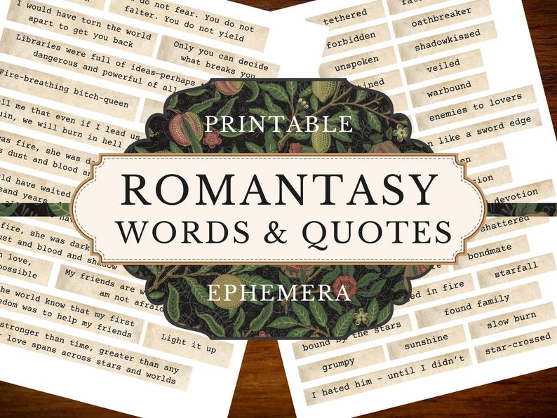 Romantasy Quotes Ephemera | Printable Bookish Scrapbook (digital ...