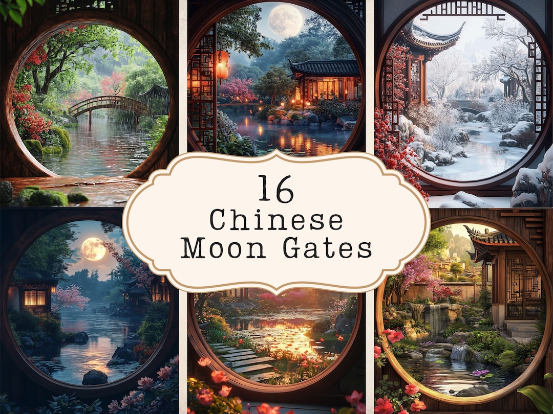 Chinese Moon Gate Garden Digital Paper, Zen Landscape - Etsy
