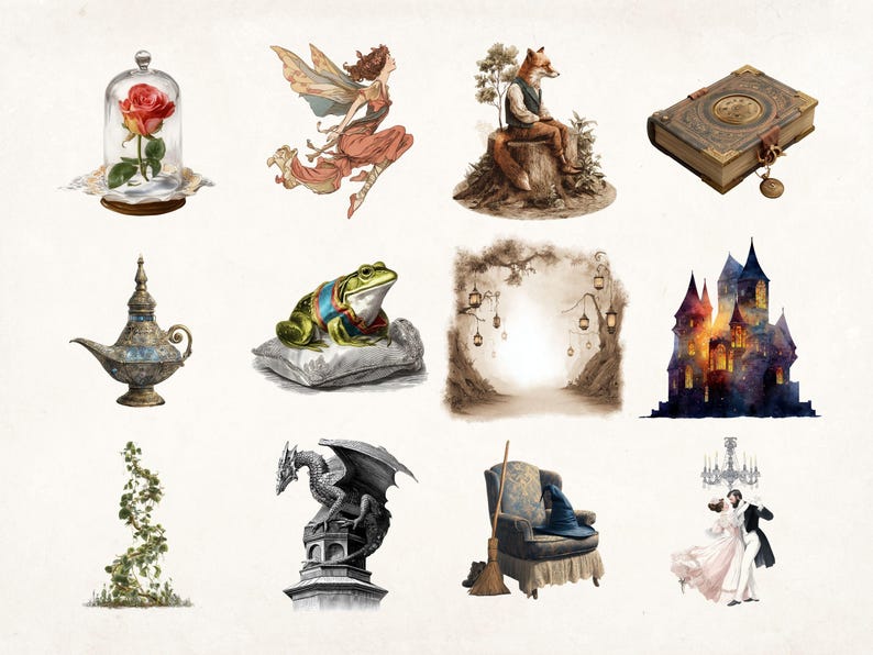 Vintage Fairy Tale Clipart | Storybook PNG Illustrations (50 Files) - Etsy