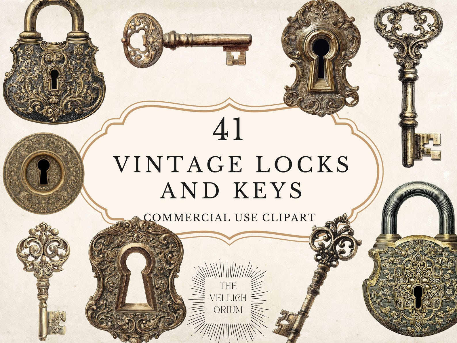 Vintage Lock and Key Clipart | Ornate Antique Illustrations (PNG) - Etsy