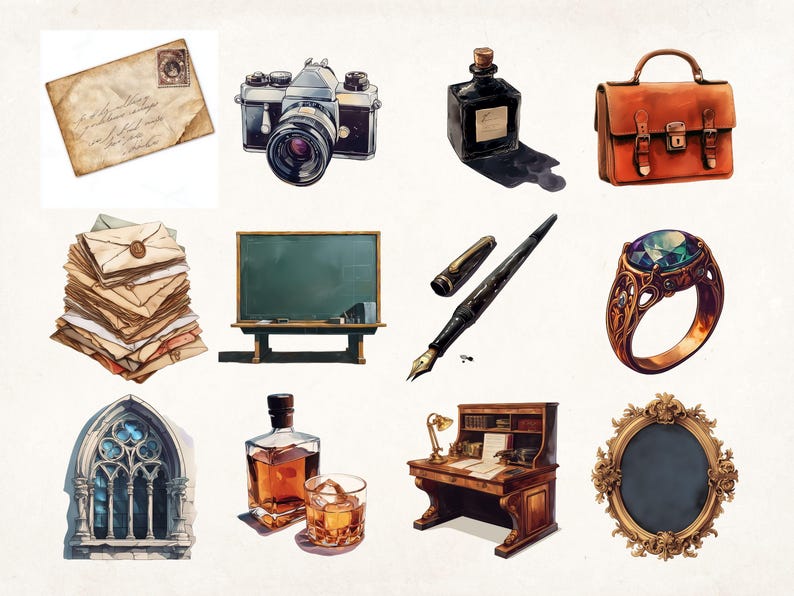 Dark Academia Clipart Bundle – Vintage Aesthetic Graphics, Transparent ...