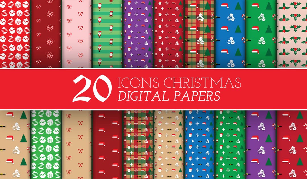 Icons Christmas Digital Paper, Scrapbook Papers, Snowflake, Candy Canes ...