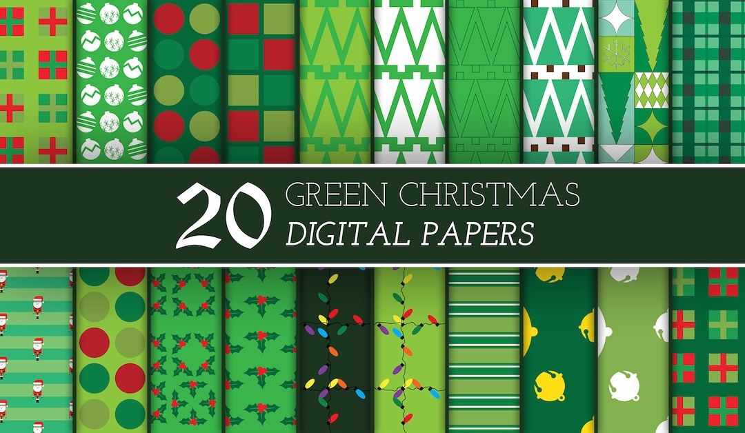 Green Christmas Digital Paper, Holiday Scrapbook Papers, Snowflake ...