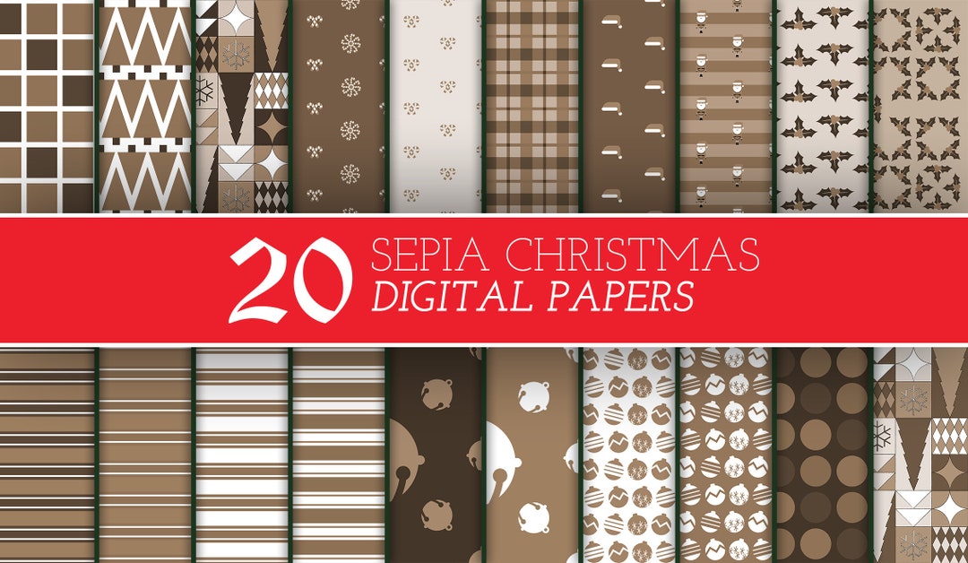 Sepia Christmas Digital Paper, Holiday Scrapbook Papers, Snowflake ...