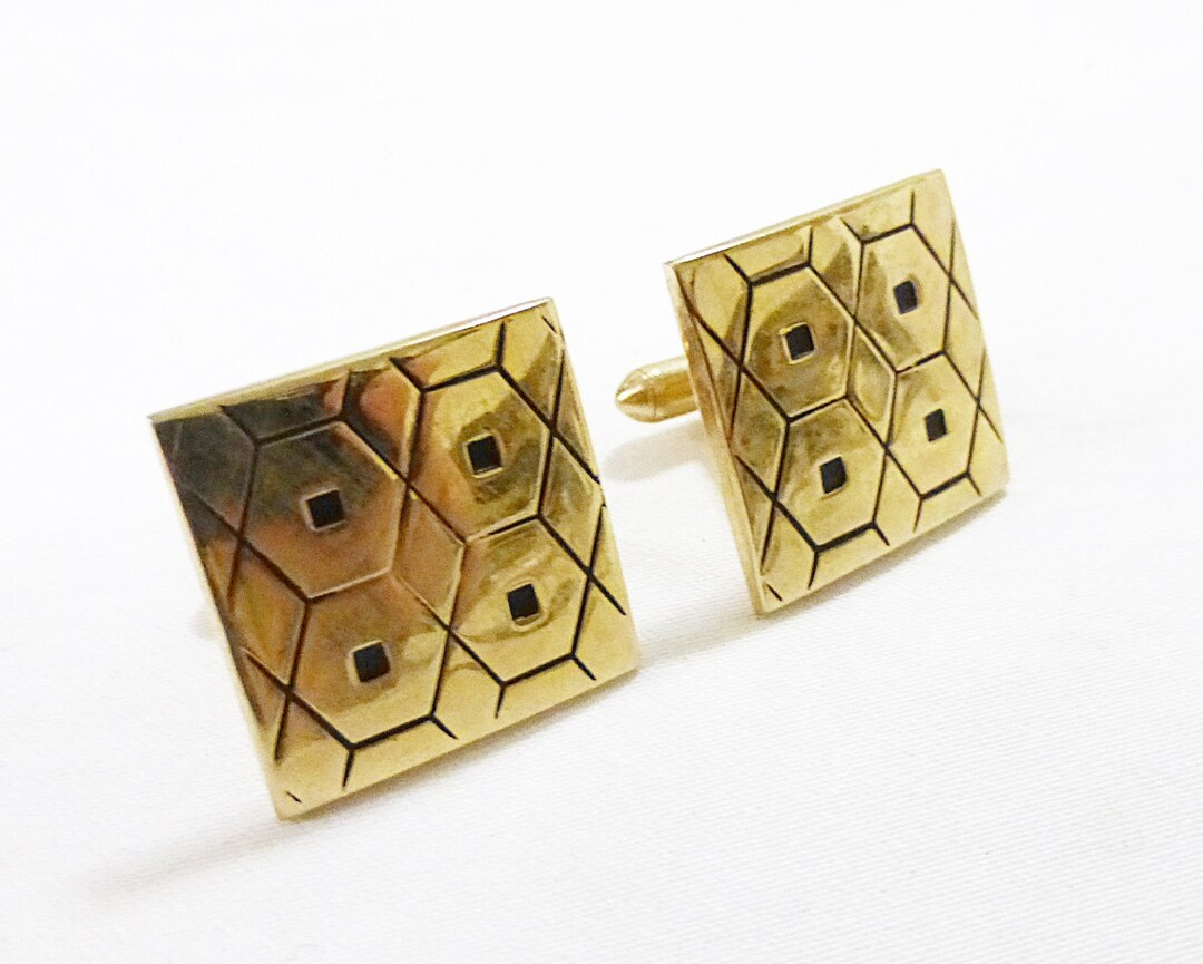 Vintage Swank Man Cufflink Square Gold Tone Beehive - Etsy