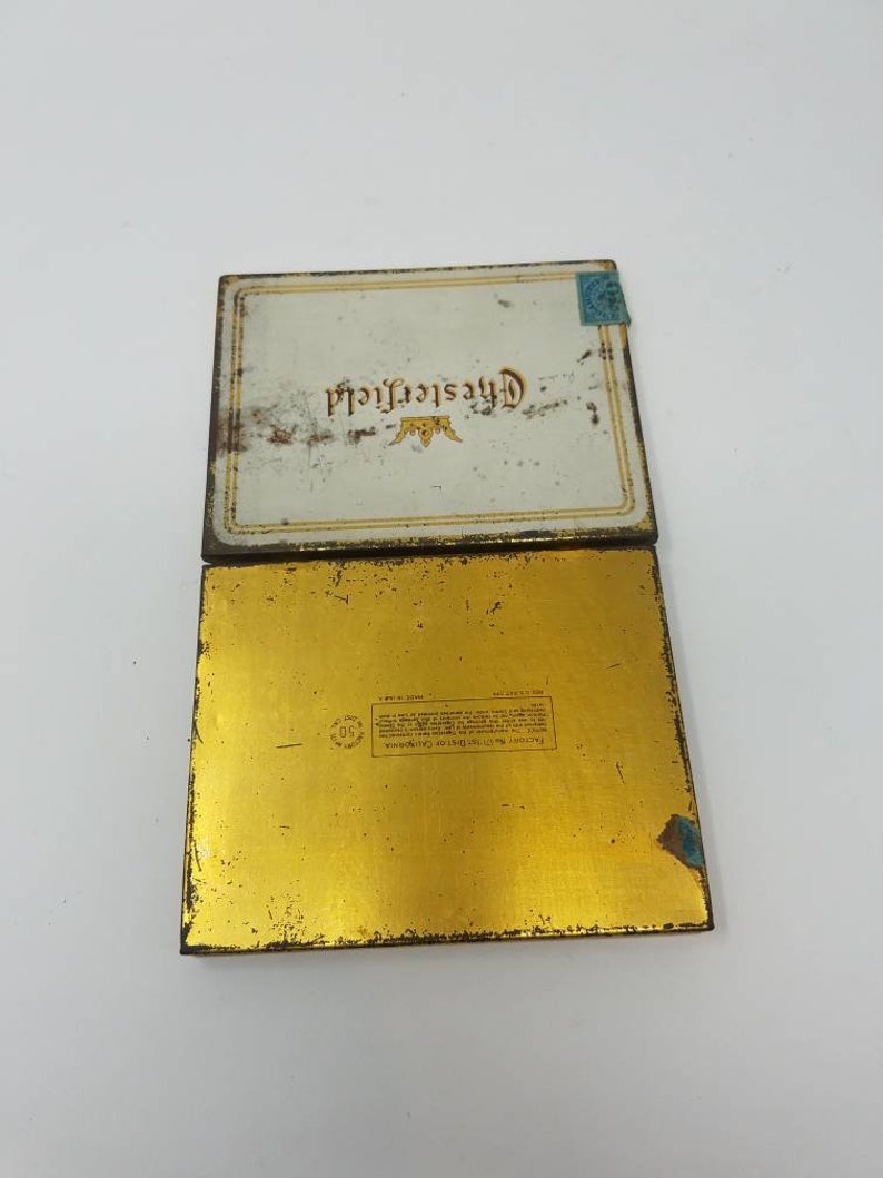 Vtg 1940s Chesterfield Cigarette Box Tin Tobacco Hinged Rustic ...