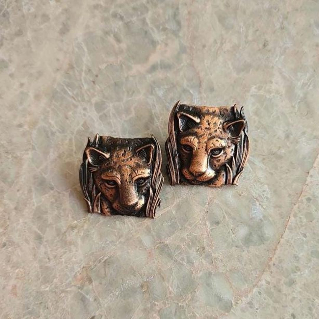 Vtg JJ Jonette Jungle Cat Puma Leopard Jaguar Antiqued Golden Brass ...