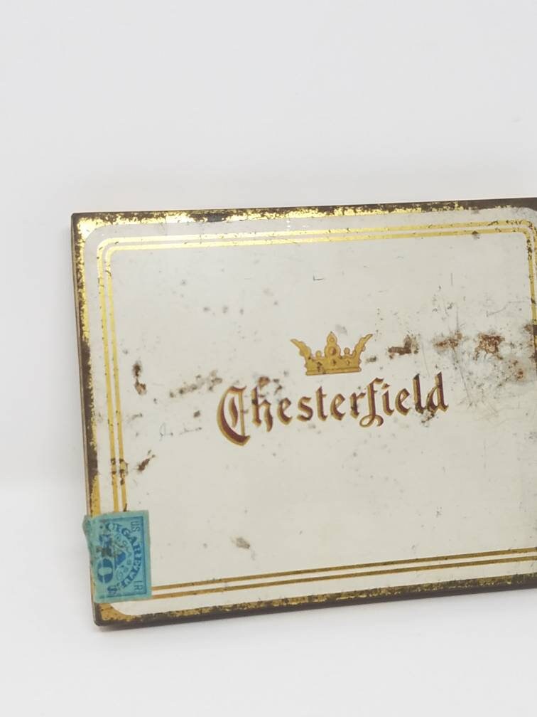 Vtg 1940s Chesterfield Cigarette Box Tin Tobacco Hinged Rustic ...
