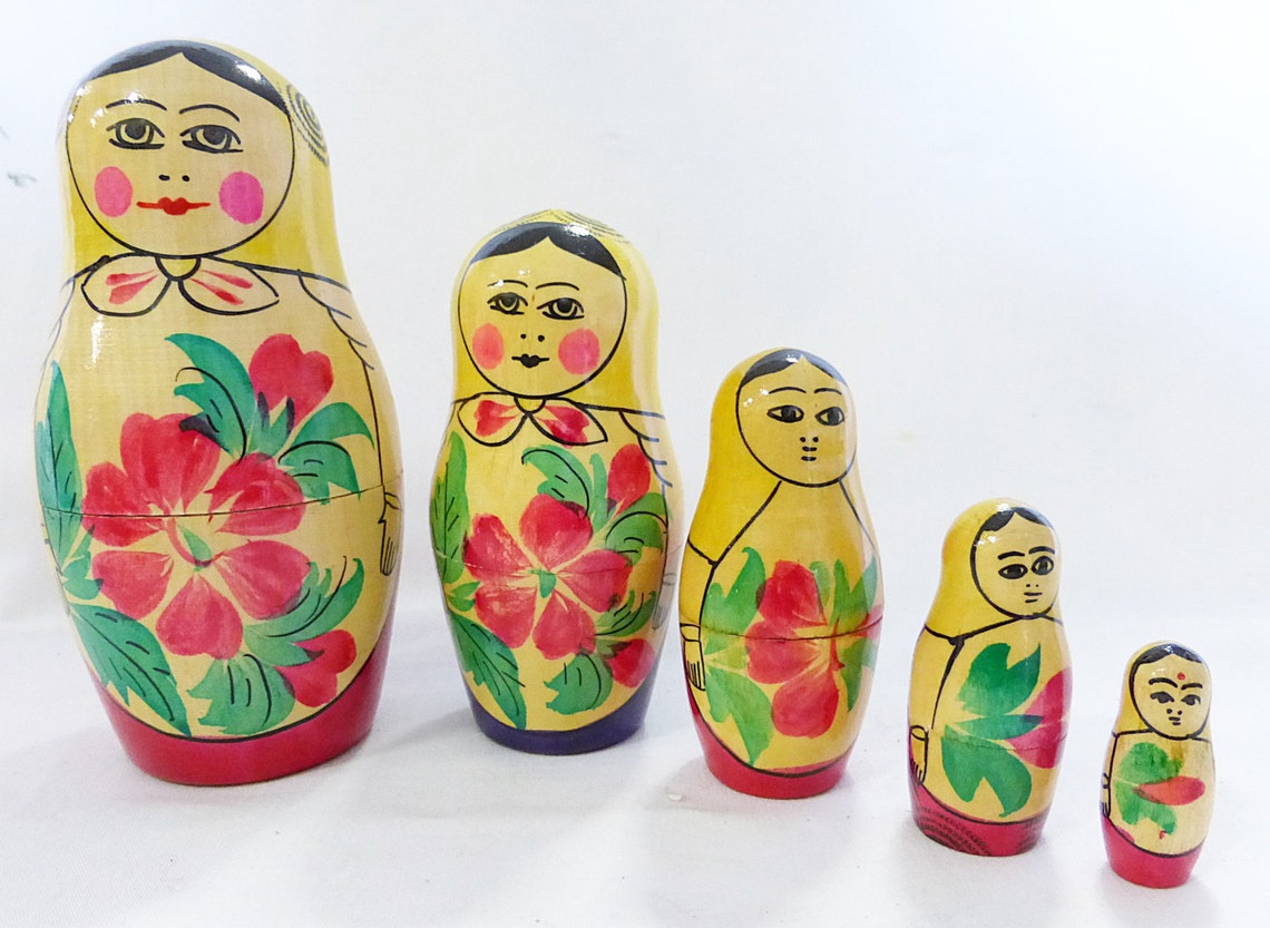 Vintage Russian Babushka Nesting Dolls Home Decor Wooden Handpainted ...