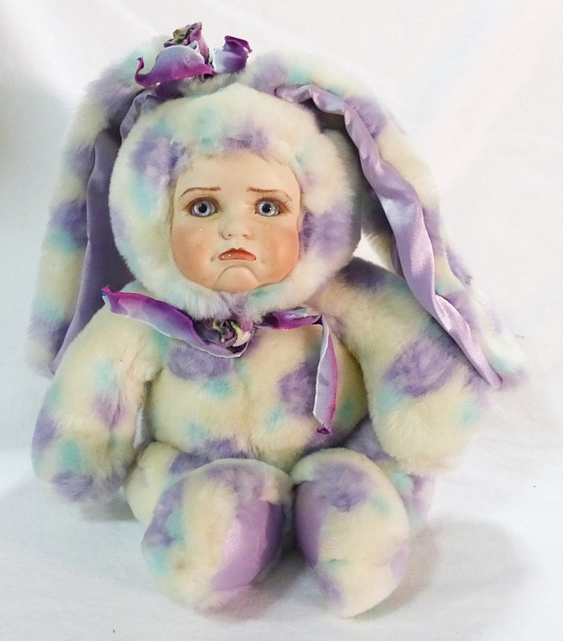 Vintage Porcelain Plush Colorful Bunny Kid Face by Aurora - Etsy