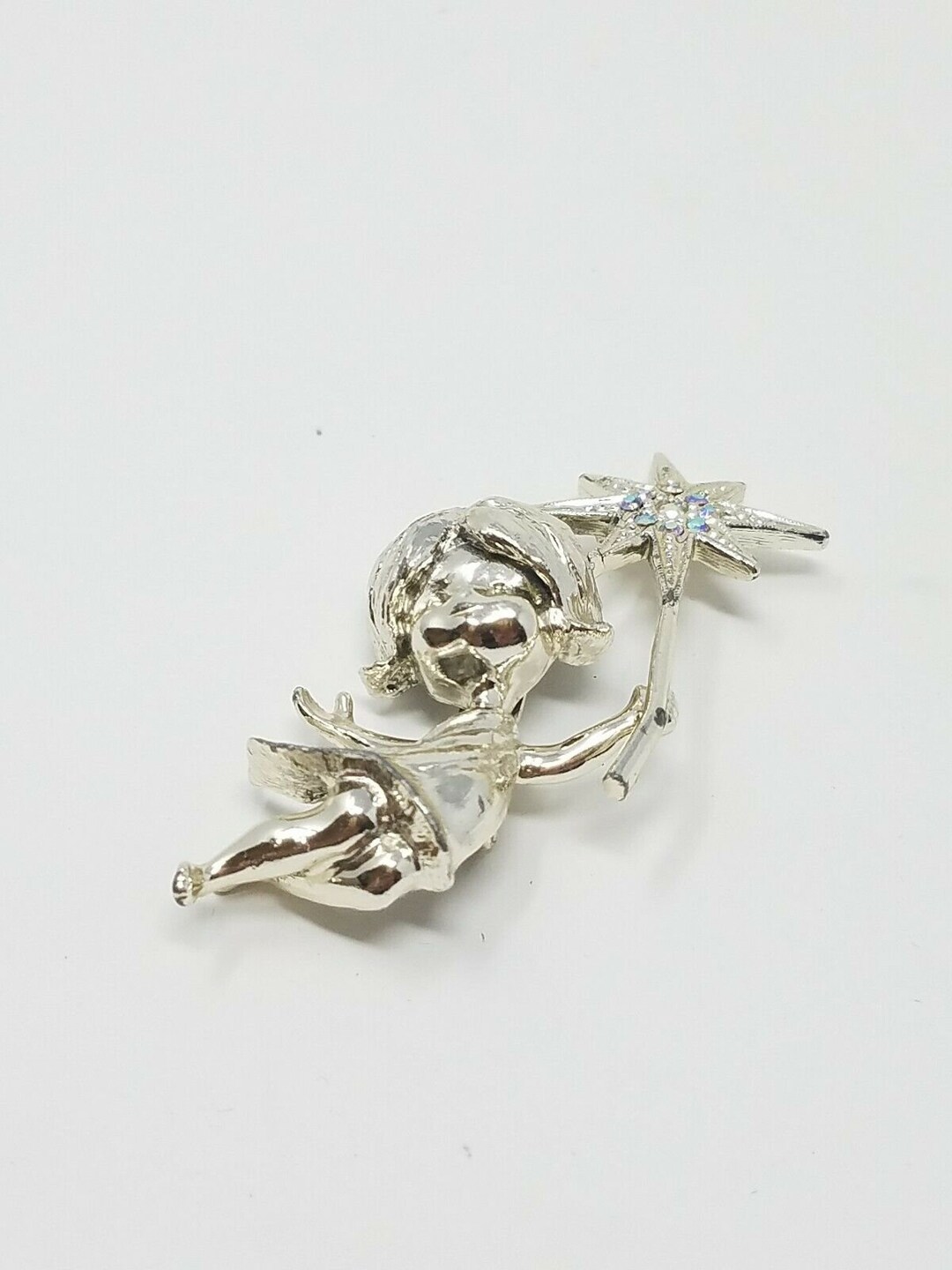 Vintage Mylu Pin Brooch Girl With Poinsettia Flower Green Stones Eyes ...