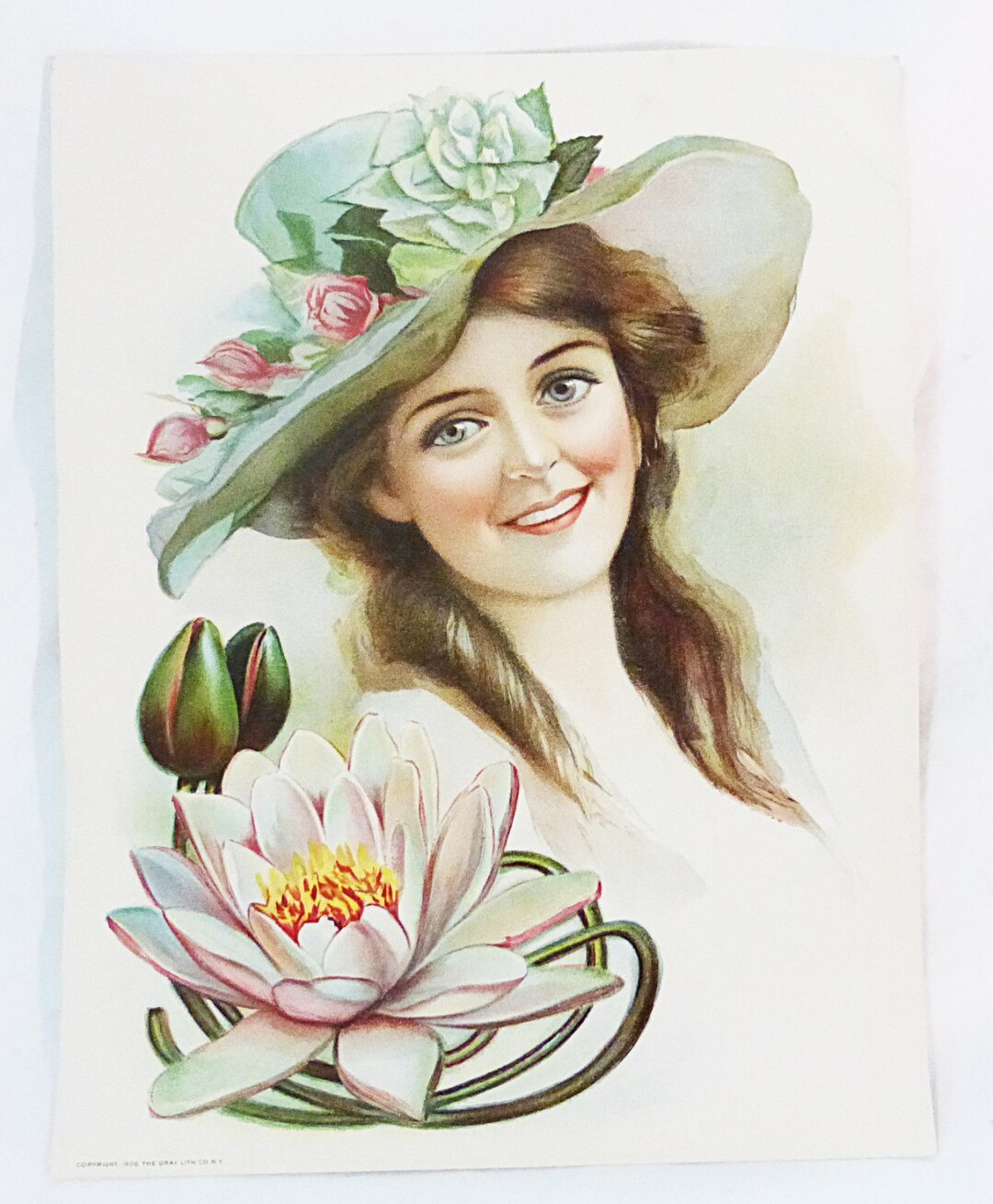 Vintage the Gary Lith NY Original Victorian Lady Lithograph 1906 Water ...