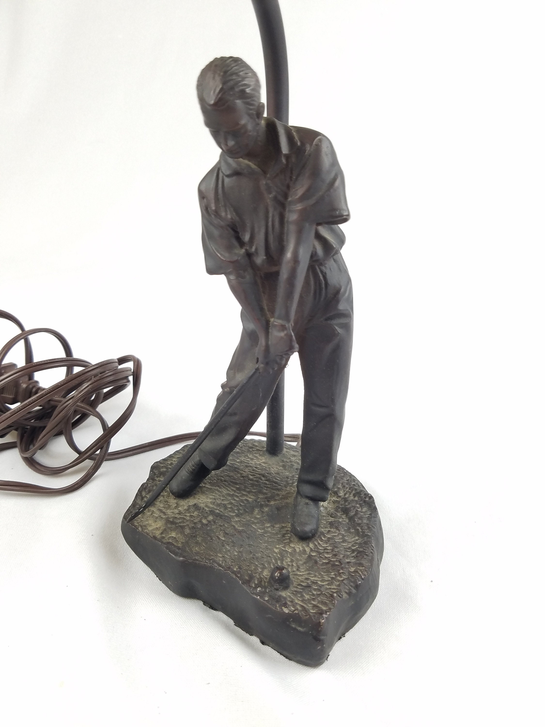 Vintage Solid Bronze Man Playing Golf Table Lamp Glass Globe Home Decor ...