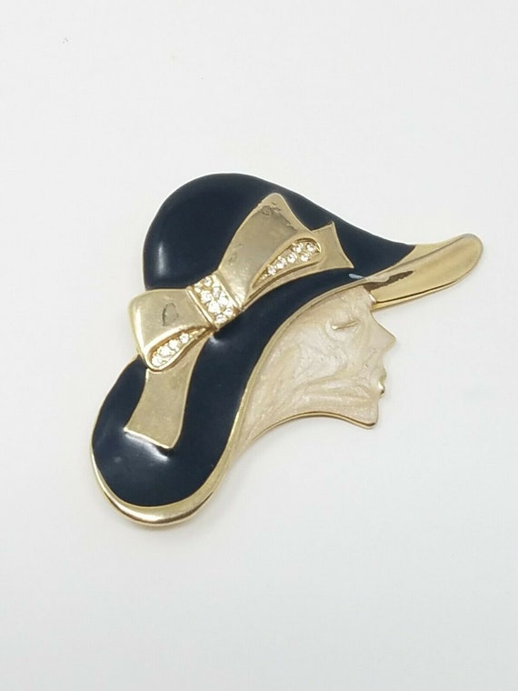 Vintage Woman Face Gold Tone Enamel Pin Brooch - Etsy