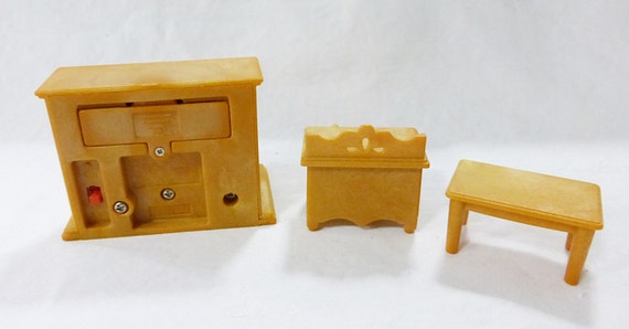 Vintage Epoch Dollhouse Furniture Miniatures Living Room Fireplace Cabinet and Table Set of 3 Etsy UK
