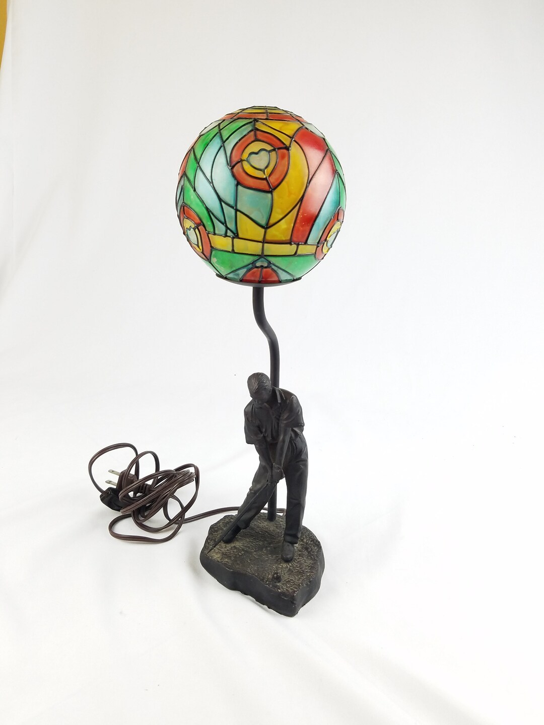 Vintage Solid Bronze Man Playing Golf Table Lamp Glass Globe Home Decor ...