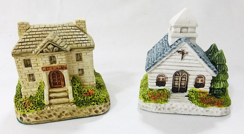 Ceramic Collectible Country Cottages Miniature Figurines White Church ...