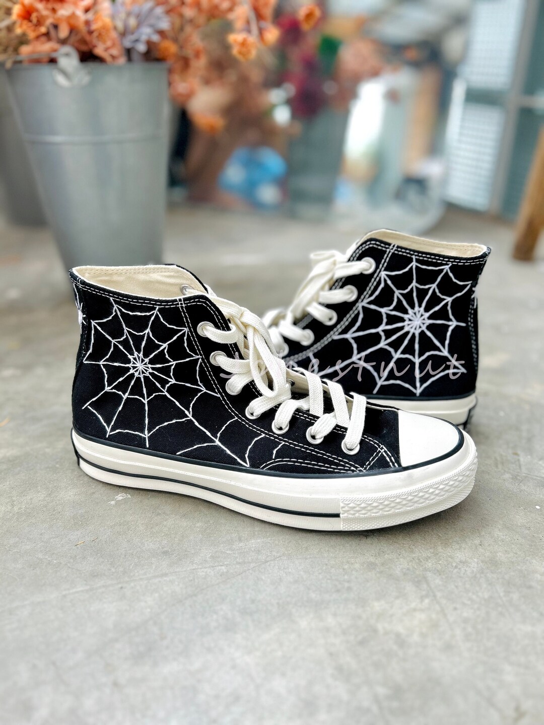 Custom Spider Silk Leaves Embroidery Converse High Top - Etsy