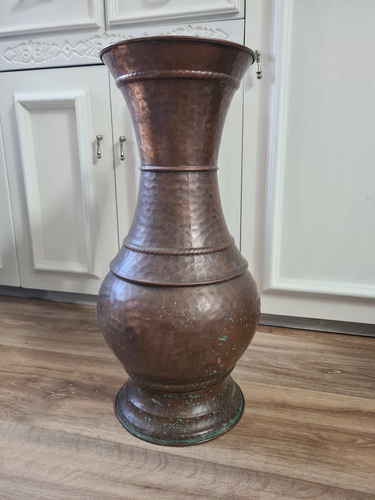 Antique 1920s Copper Pitcher. Large Handmade Hammered Watering Can ...