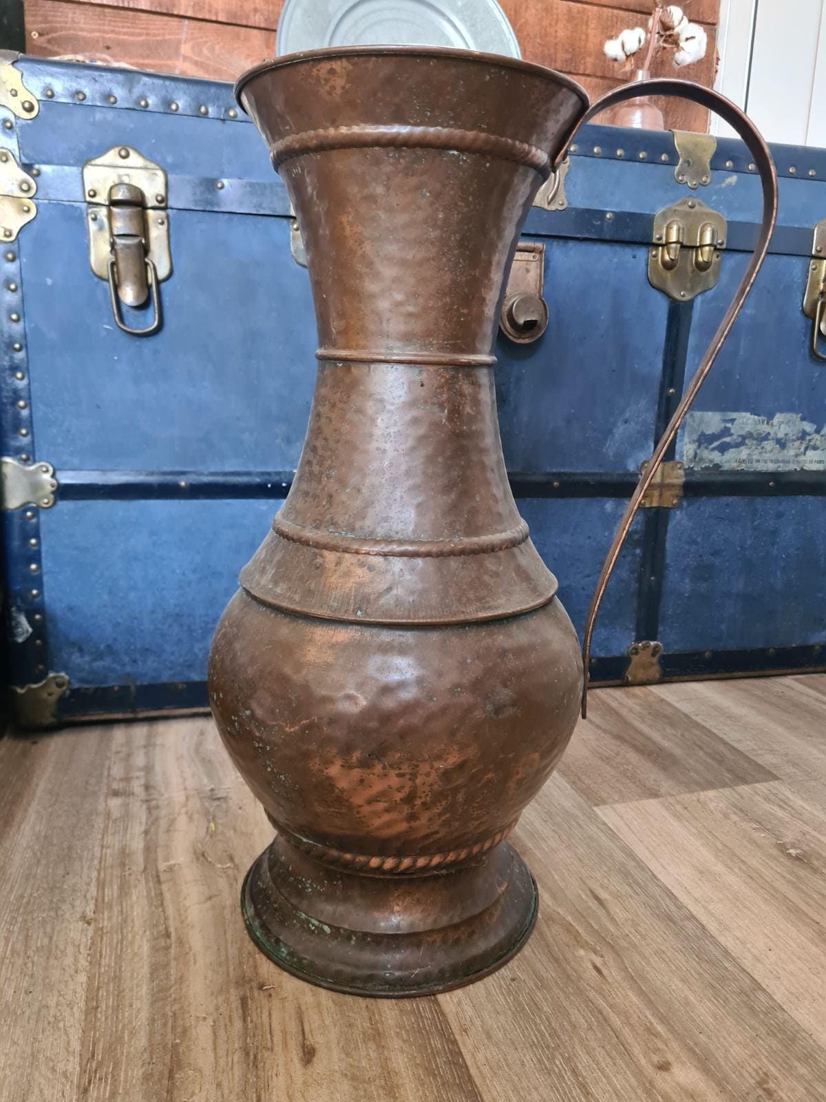 Antique 1920s Copper Pitcher. Large Handmade Hammered Watering Can ...