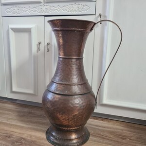 Antique 1920s Copper Pitcher. Large Handmade Hammered Watering Can ...